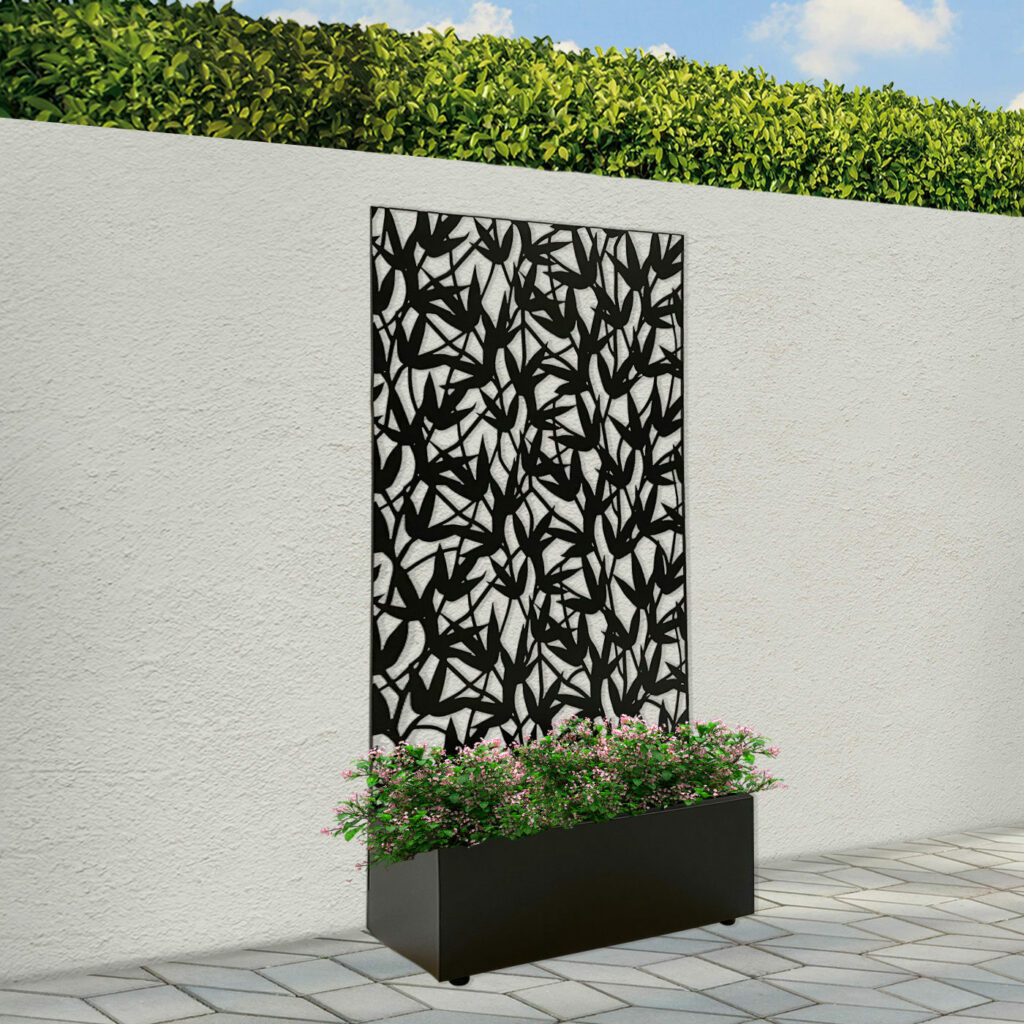 Buy Black Metal Garden Screen Planter - Bamboo Design