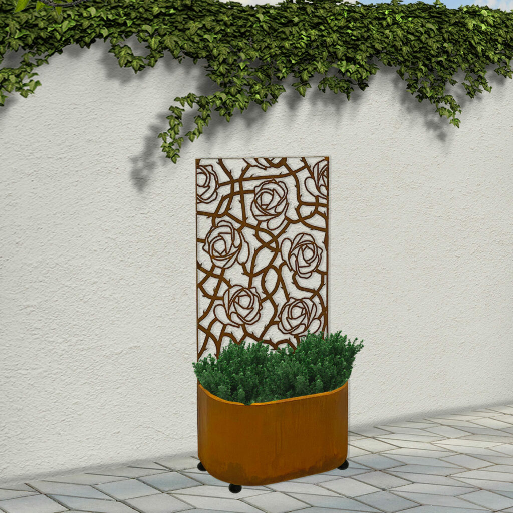 'Entangled' Garden Screen with Rounded Front Planter | Corten Steel ...