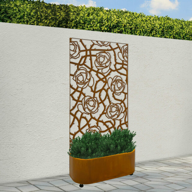 'Entangled' Garden Screen with Rounded Front Planter | Corten Steel | 2 ...