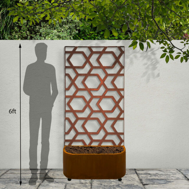 'Hive' Garden Screen with Rounded Planter | Corten Steel | 2 Sizes ...